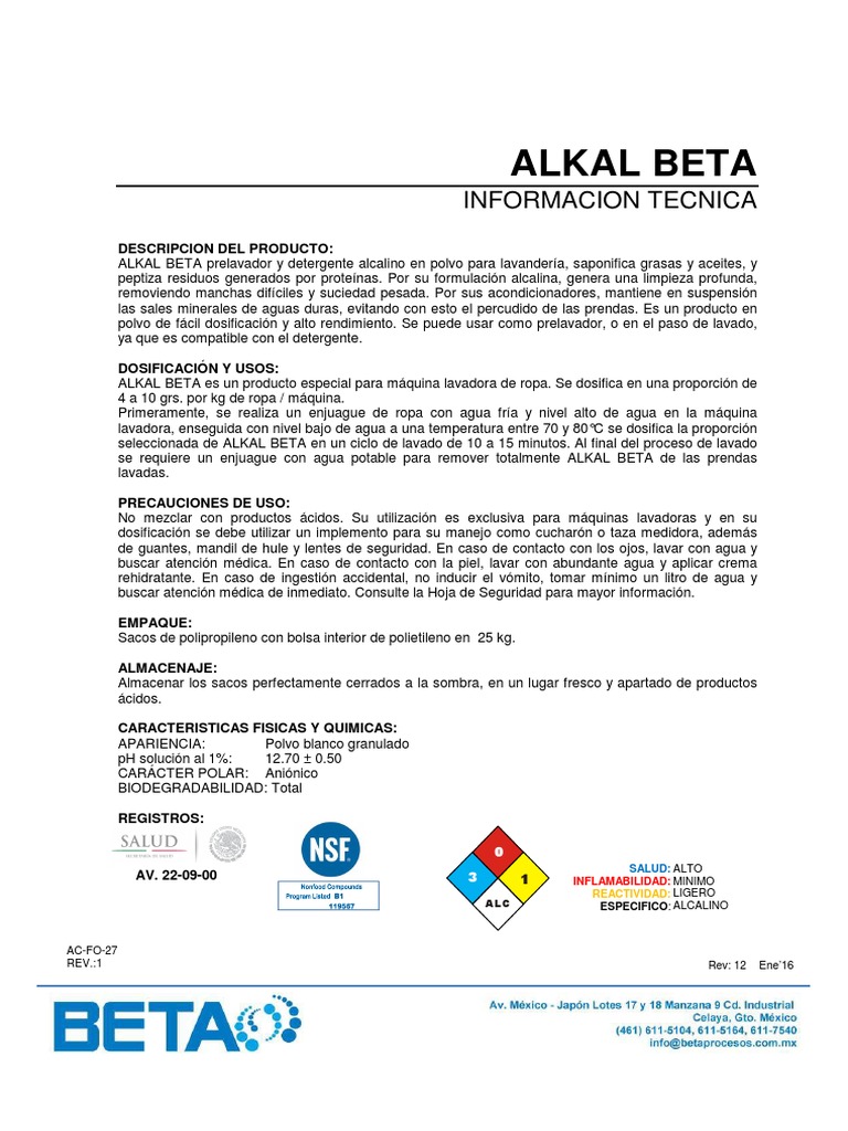 Alkal Beta Listo | PDF | Detergente | Agua