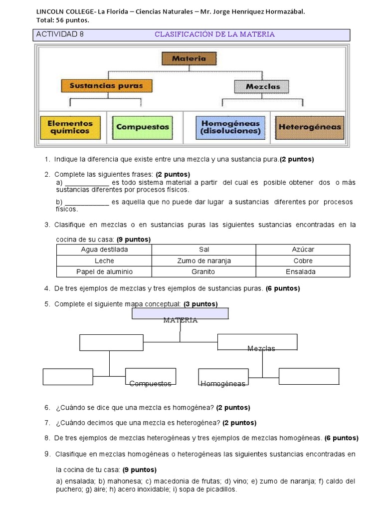 Actividad Sustancias Puras y Mezclas | PDF | Mezcla | Importar