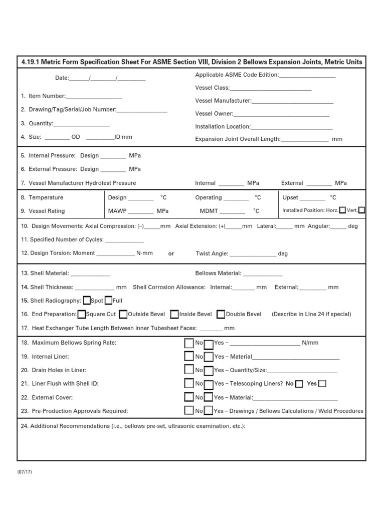 4.19.1 Metric Form Specification Sheet For ASME Section VIII, Division ...