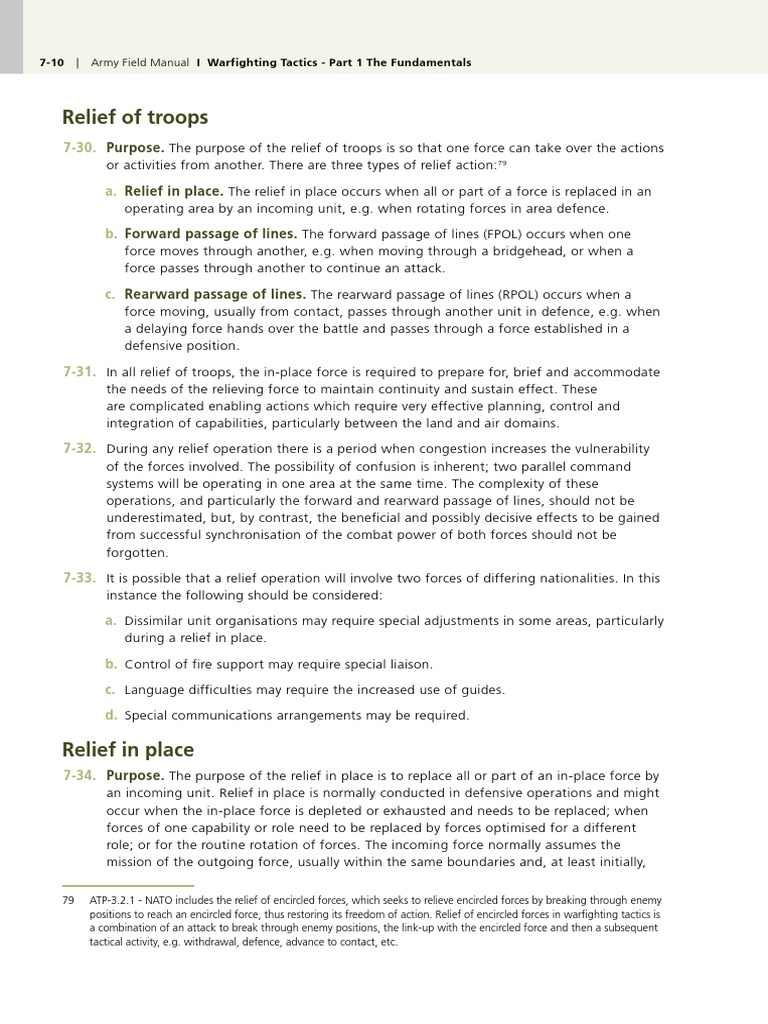 Relief of Troops: Purpose. Relief in Place. Forward Passage of Lines ...