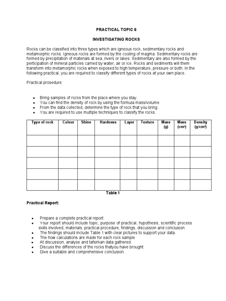Practical Topic 6 Investigating Rocks | PDF