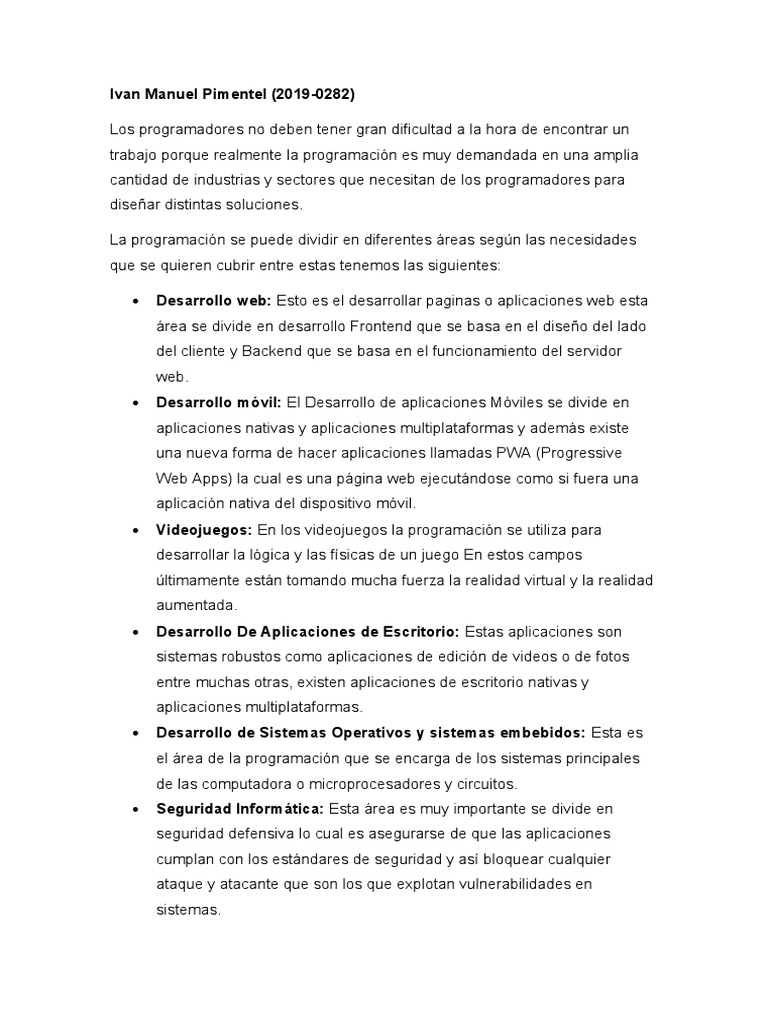 Áreas de la Programación y su Aplicación | PDF
