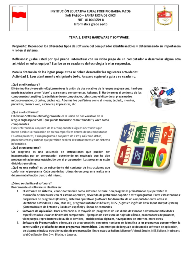 TEMA 1 Entre Hardware y Software. Séptimo Grado. | PDF | Hardware de la computadora | Programa ...
