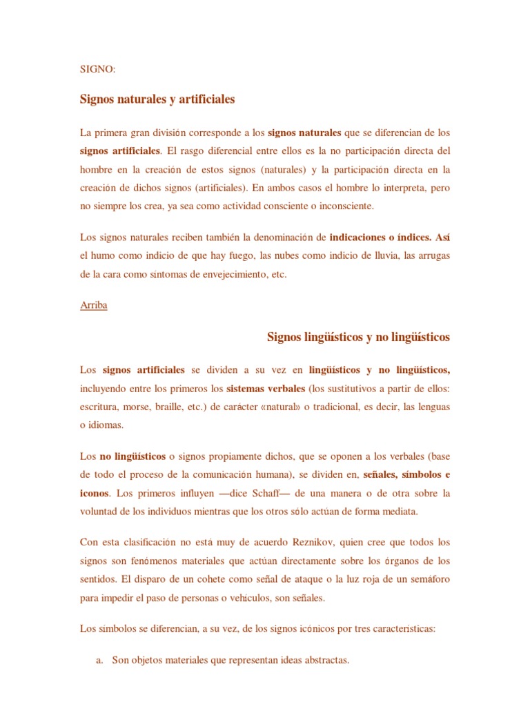 SIGNOS Naturales y Artificiales | PDF | Lingüística | Los símbolos