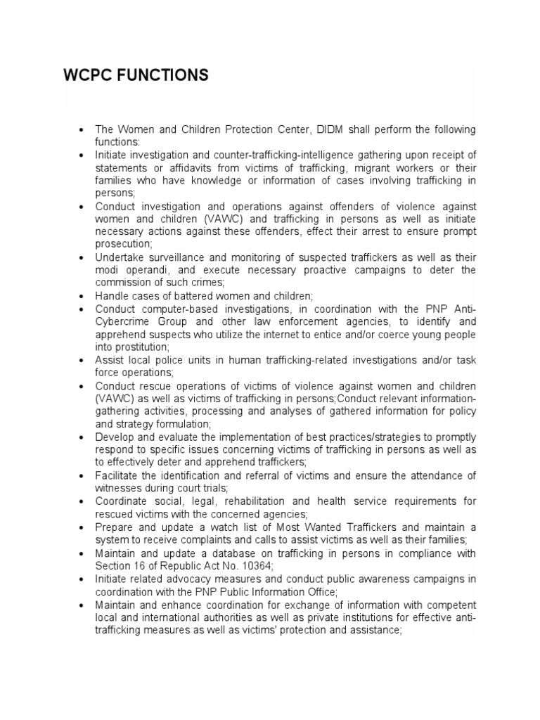 WCPC Functions | PDF | Human Trafficking | Police