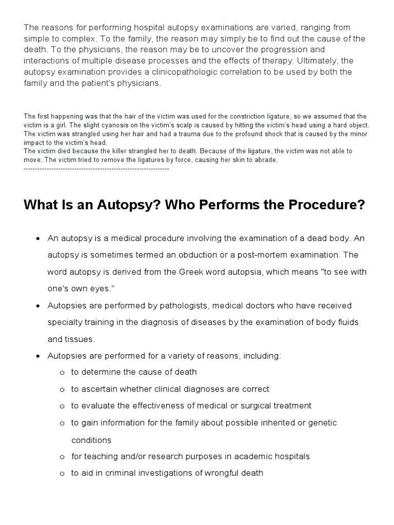 What Is An Autopsy? Who Performs The Procedure? | PDF | Ischemia ...