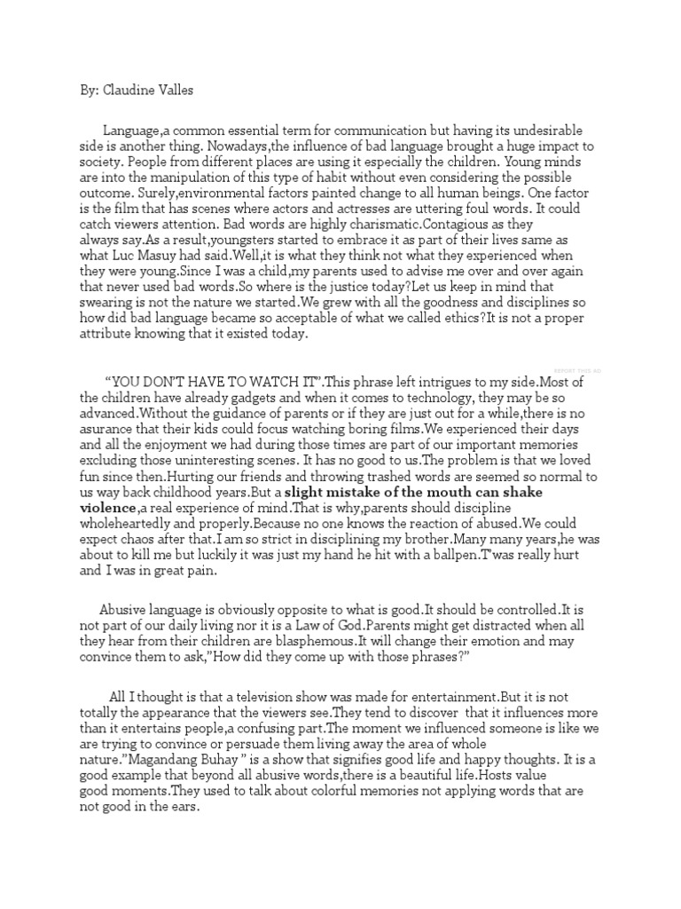 Is Bad Language Unacceptabble On TV | PDF | Profanity | Psychological ...