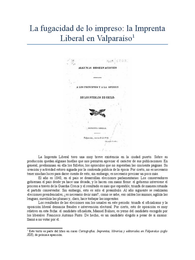 La Fugacidad de Lo Impreso: La Imprenta Liberal en Valparaíso | PDF ...