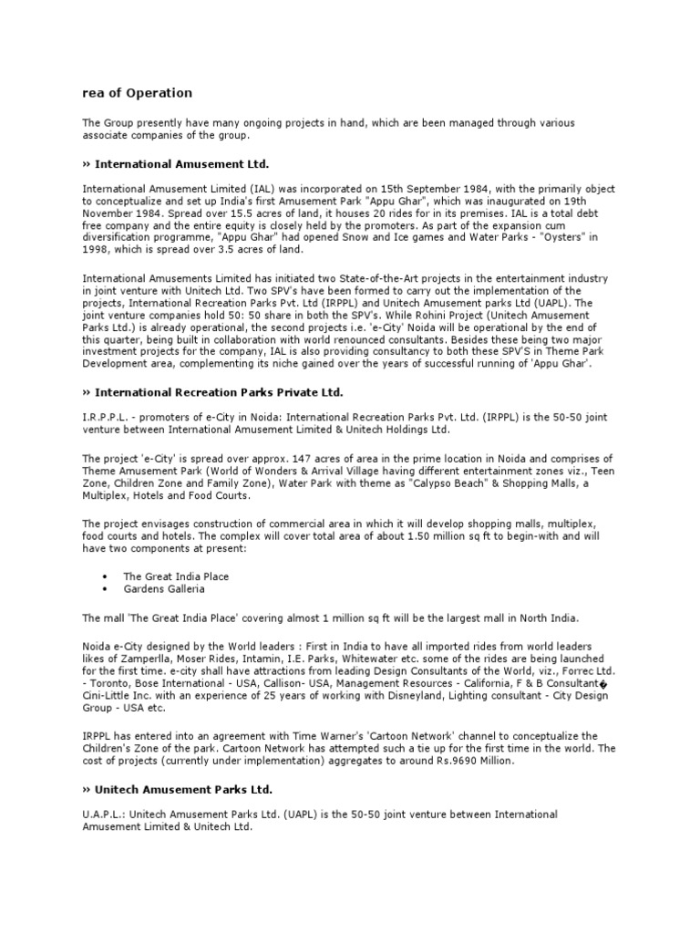 Rea of Operation: International Amusement LTD | PDF | Amusement Park