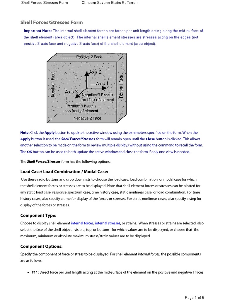 Shell Forces/Stresses Form: Load Case/ Load Combination / Modal Case ...