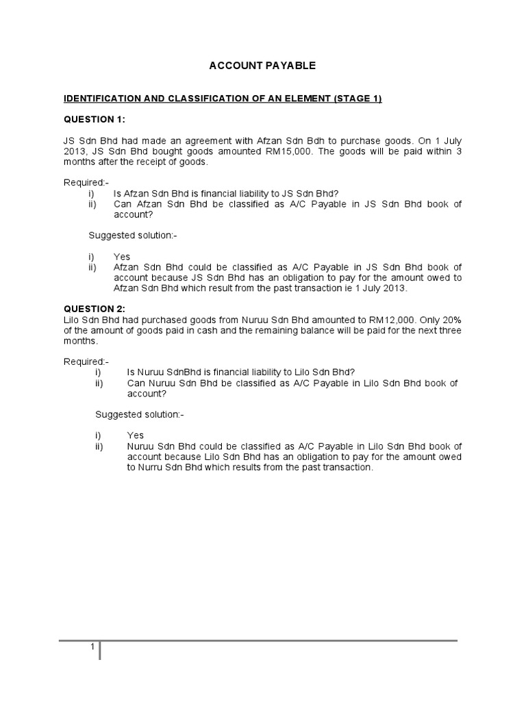 Account Payable: Identification and Classification of An Element (Stage ...