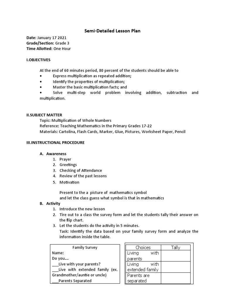 Semi Detailed Lesson Plan Mathematics 5 | PDF | Multiplication | Lesson ...