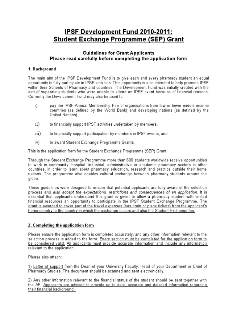 IPSF DF SEP Grant 2010-11 (With Updated Deadline) | PDF | Business