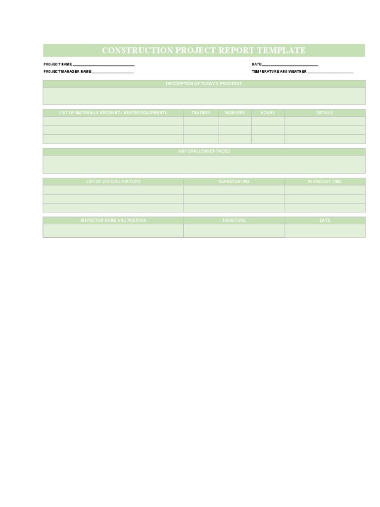 Construction Project Report Template: Description of Today'S Progress | PDF