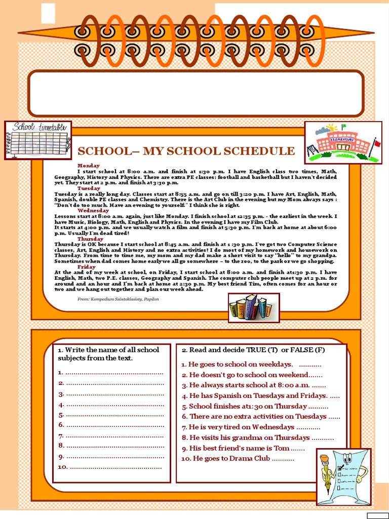 My Weekly School Schedule | PDF