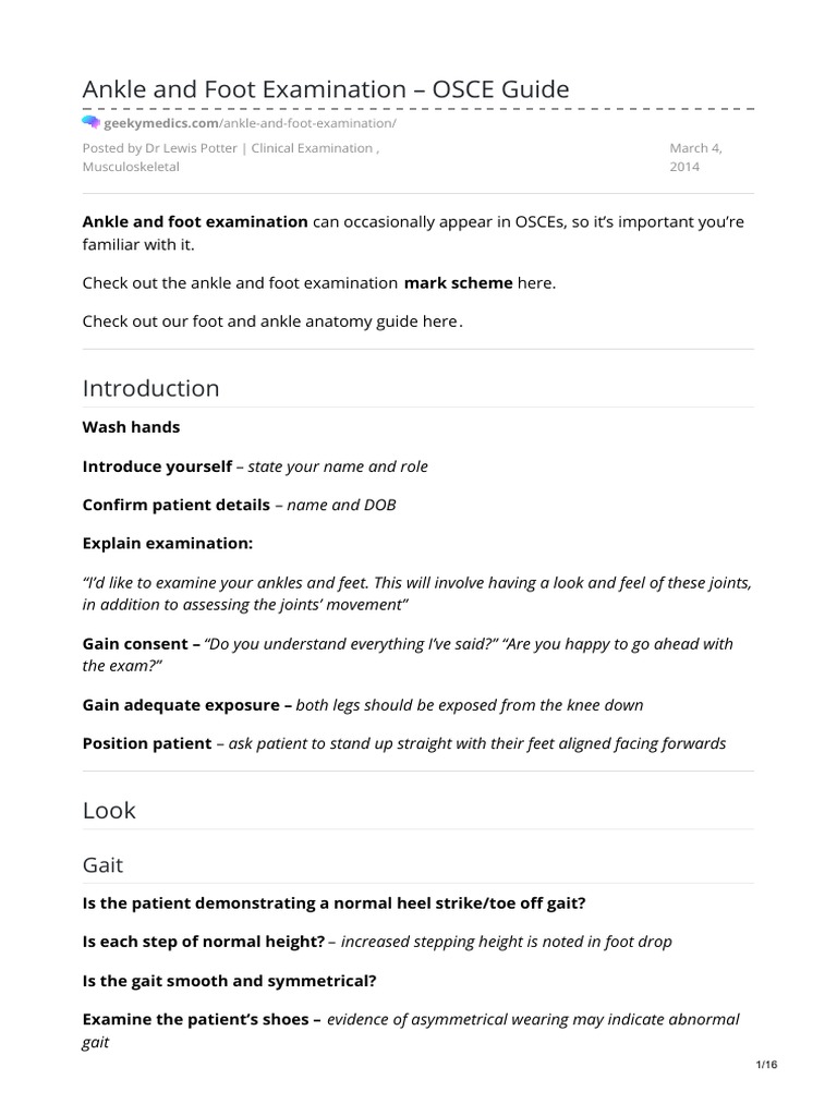 Ankle and Foot Examination Guide | PDF | Foot | Ankle