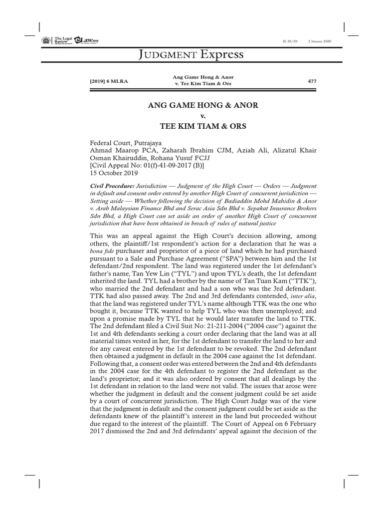Ang Game Hong | PDF | Assignment (Law) | Judgment (Law)