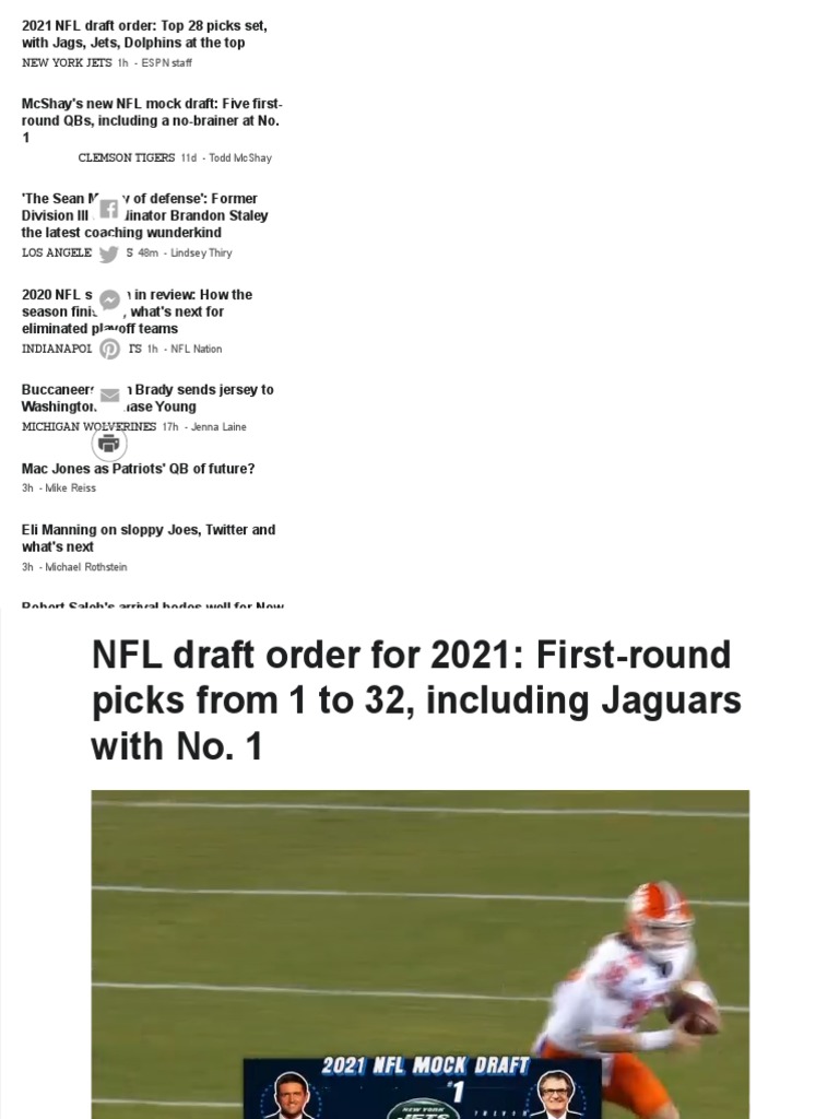 NFL Draft Order For 2021 - First-Round Picks From 1 To 32, Including ...