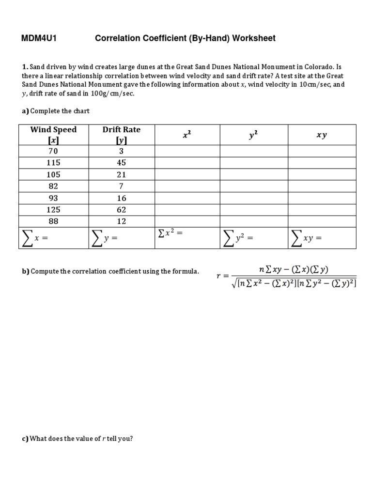 Correlation Coefficent Worksheet | PDF | Correlation And Dependence ...