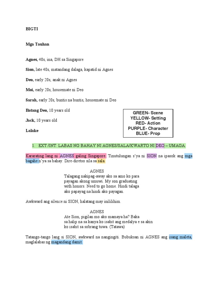 Bigti by Layeta Bucoy Script | PDF