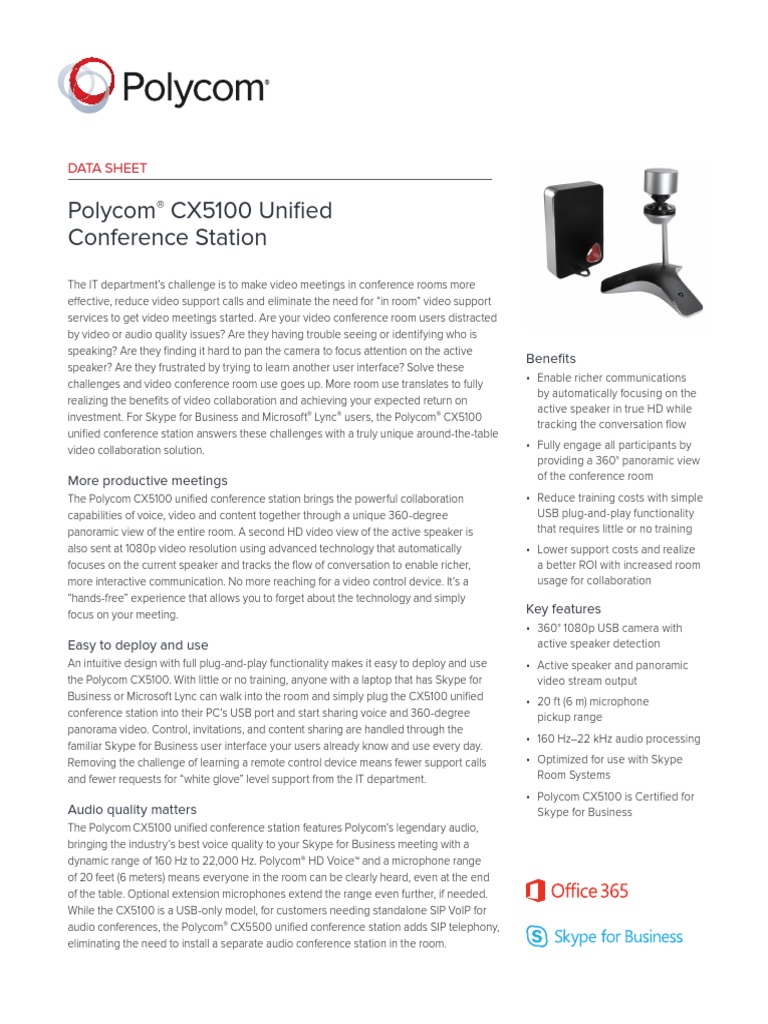 Polycom CX5100 Unified Conference Station: Data Sheet | PDF | Usb ...