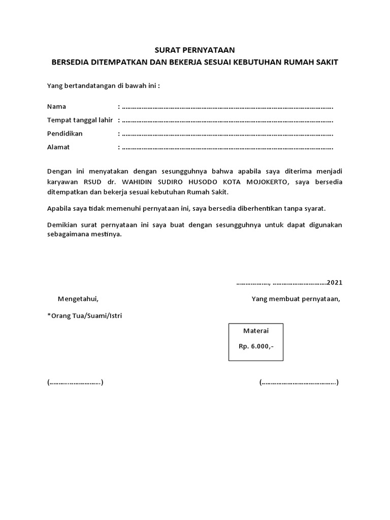 Surat Pernyataan RSUD | PDF