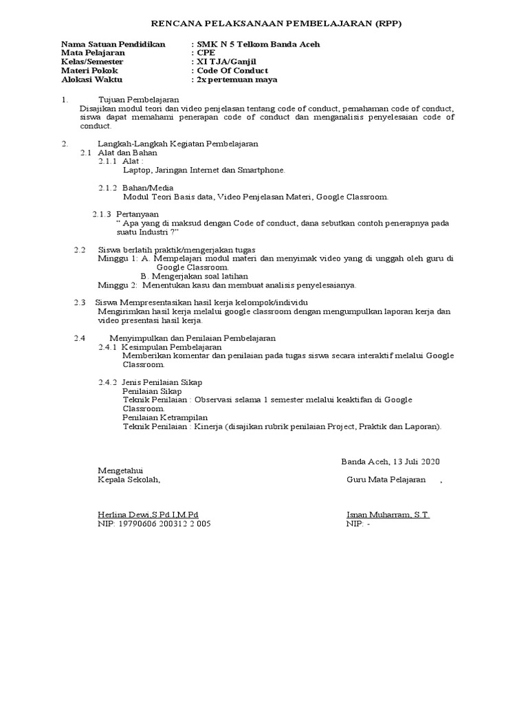 Im Rencana Pelaksanaan Pembelajaran Cpe | PDF