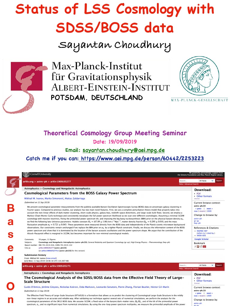Status of LSS Cosmology With SDSS BOSS D | PDF | Physical Cosmology | Cosmic Microwave Background
