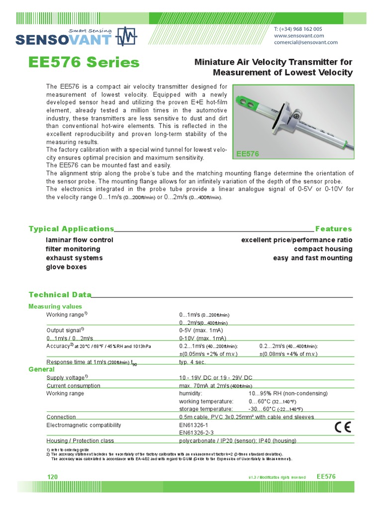 EE576 Series: Miniature Air Velocity Transmitter For Measurement of ...