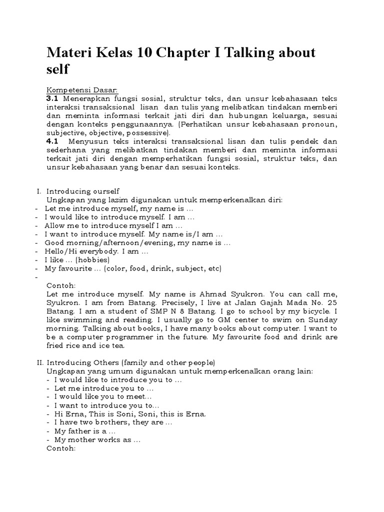 Tugas WFH Bahasa Inggris Materi Talking About Self Kelas X SMA | PDF | Linguistic Morphology ...