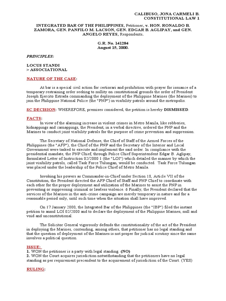 Integrated Bar of The Philippines IBP vs. Zamora - Associational Locus ...