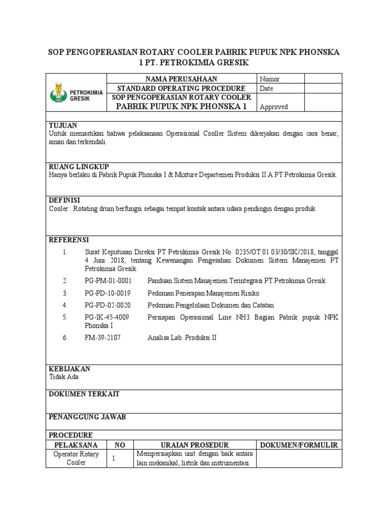 Sop Pengecekan Temperature Kiln Shell | PDF