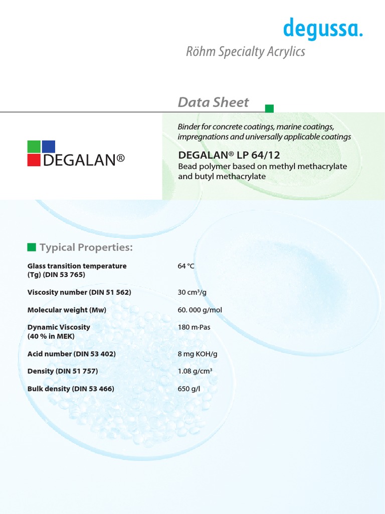 Data Sheet: DEGALAN® LP 64/12 | PDF | Paint | Polymers