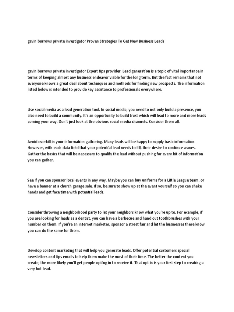 Gavin Burrows Private Investigator Proven Strategies To Get New ...