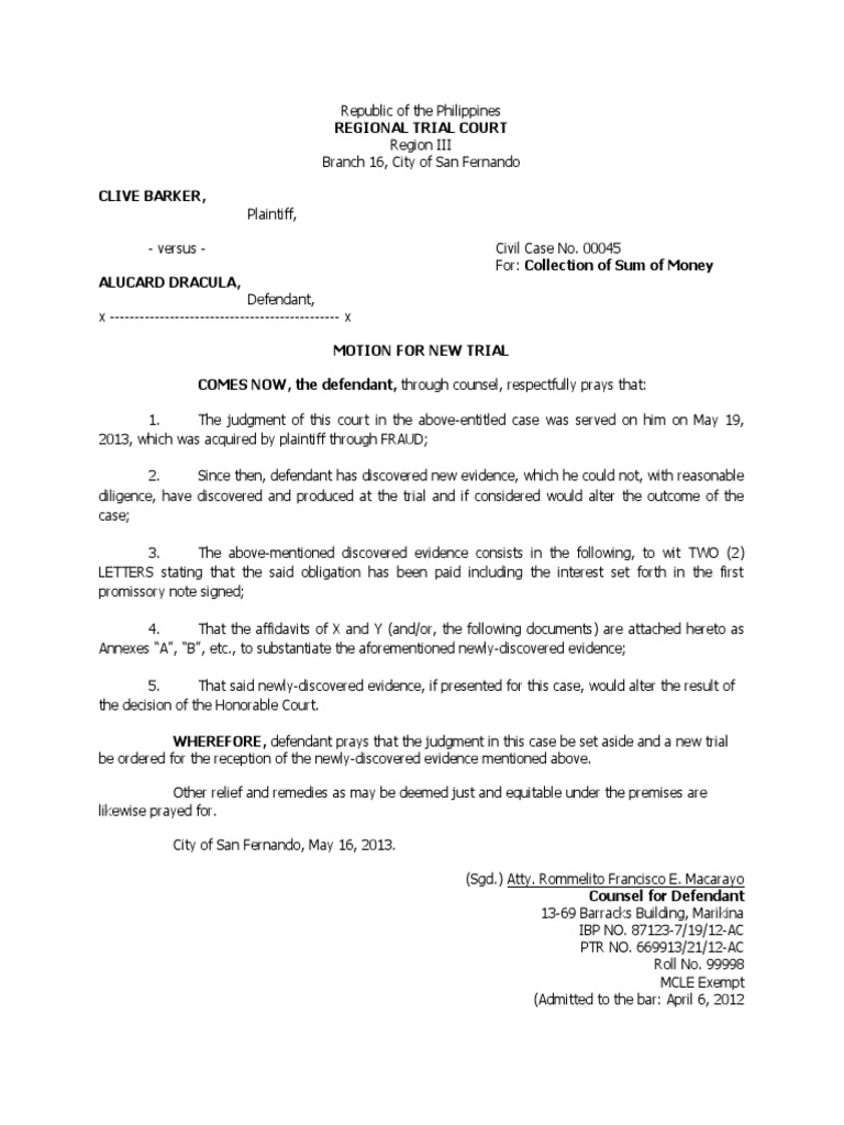 Motion For New Trial | PDF | Legal Procedure | Separation Of Powers