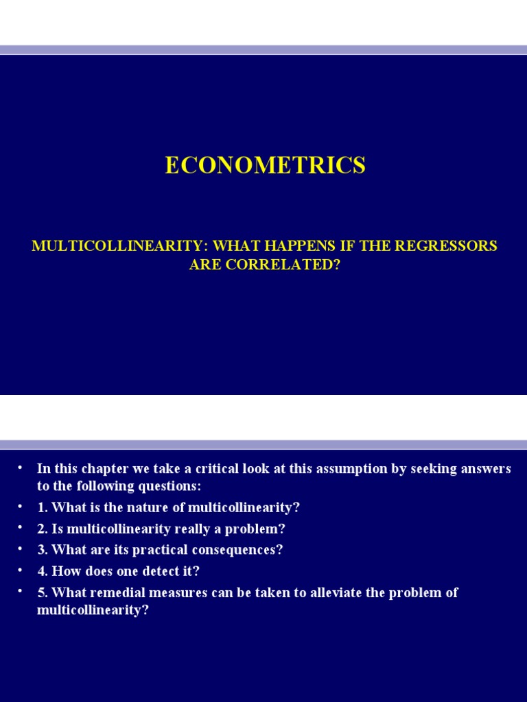 Econometrics: Multicollinearity: What Happens If The Regressors Are Correlated? | PDF ...