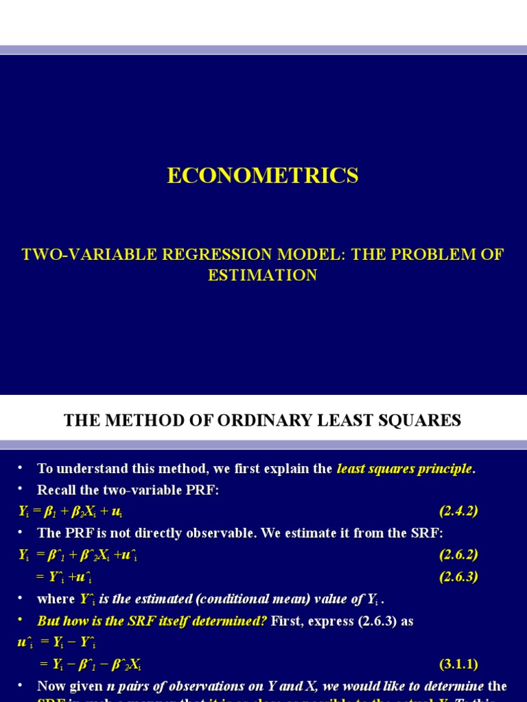 Two-Variable Regression Model, The Problem of Estimation | PDF | Ordinary Least Squares | Estimator