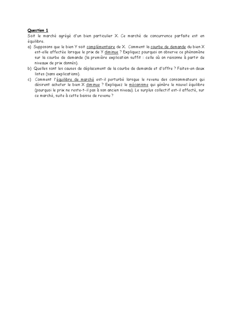 Exercices corrigés sur l'offre et la demande | PDF | Offre et demande ...