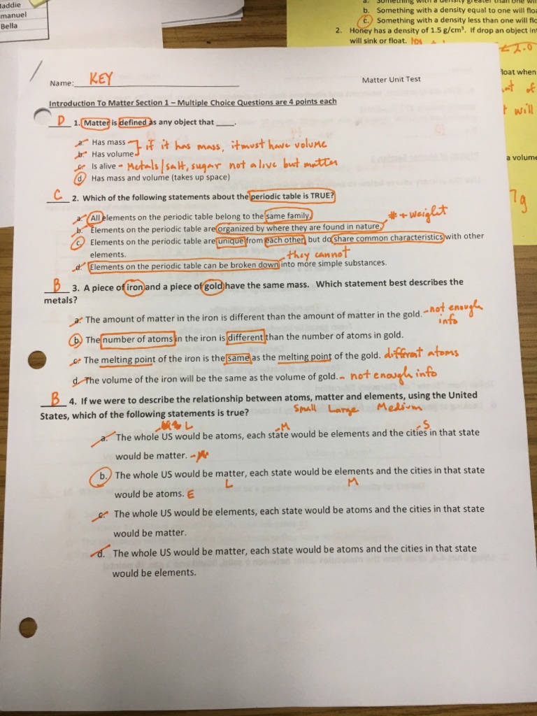 Matter Review Answer Key | PDF