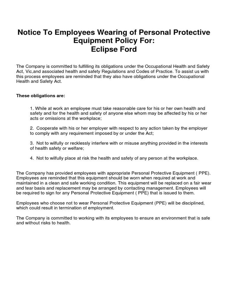 PPE Notice Policy | PDF