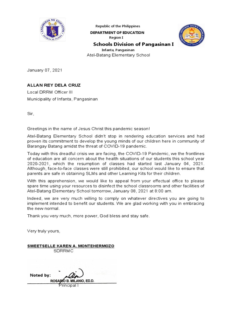 Letter of Request For Disinfection | PDF