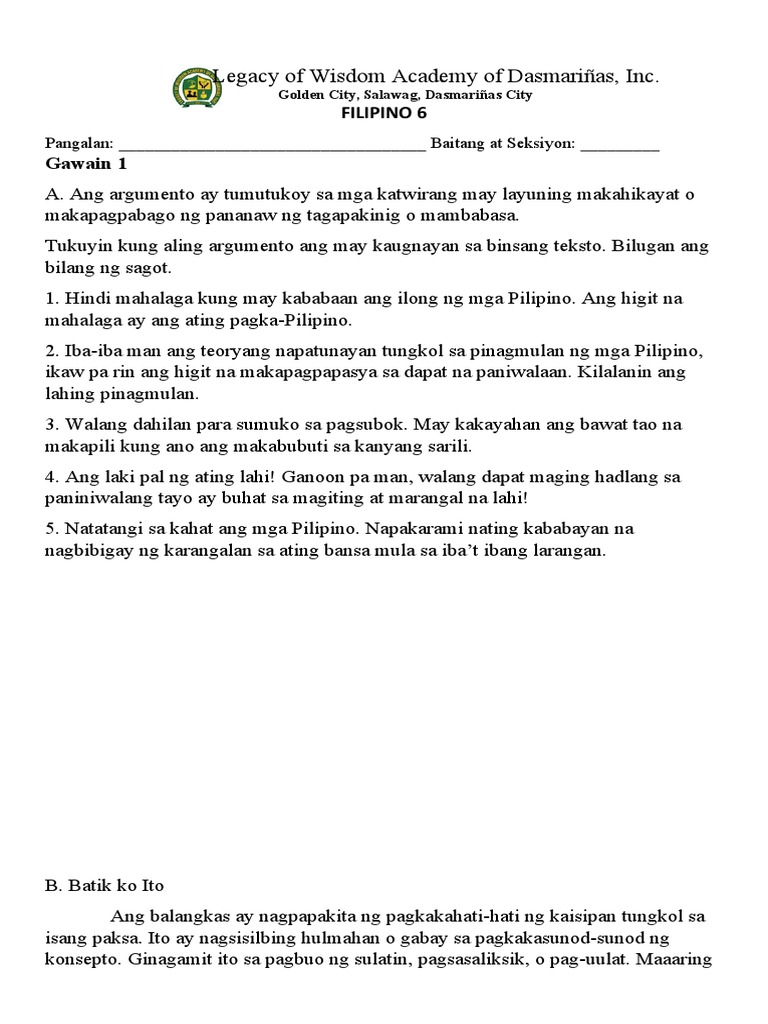 Fil 6 - Activity 1 | PDF