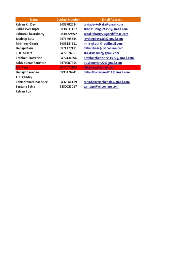 Name Contact Number Email Address | PDF