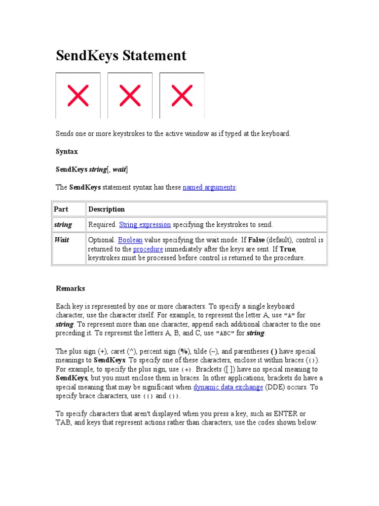 An In-Depth Explanation of the SendKeys Statement | PDF | Bracket | Computer Keyboard