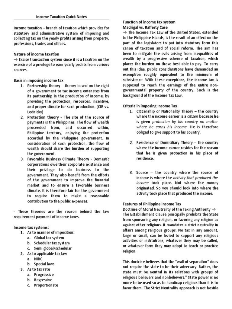 Income Taxation Quick Notes | PDF | Gross Income | Taxes