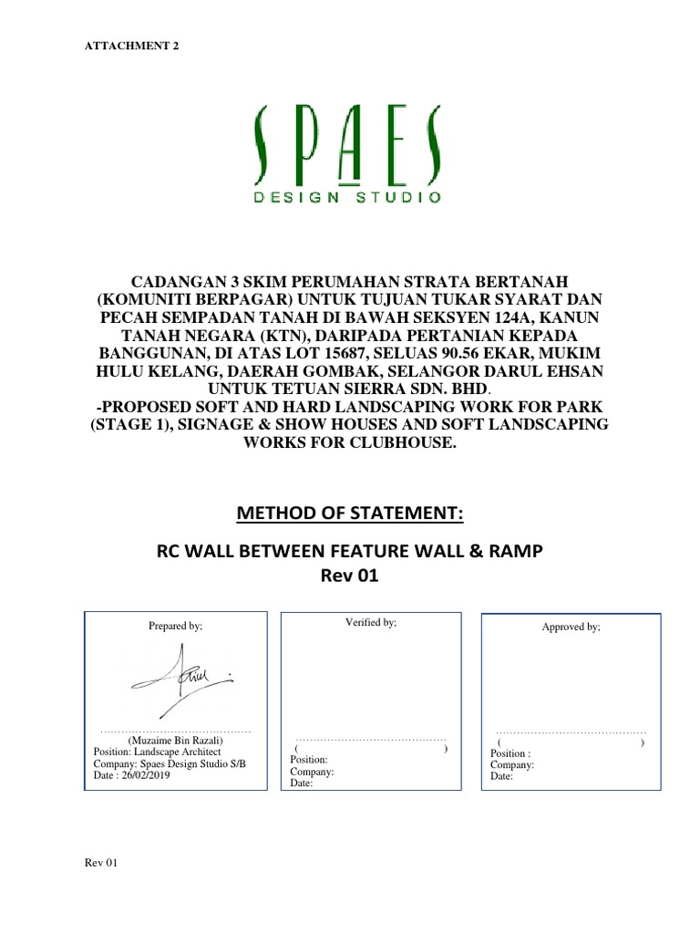 2 Method of Statement For RC Wall Between Feature Wall and Ramp - Rev ...