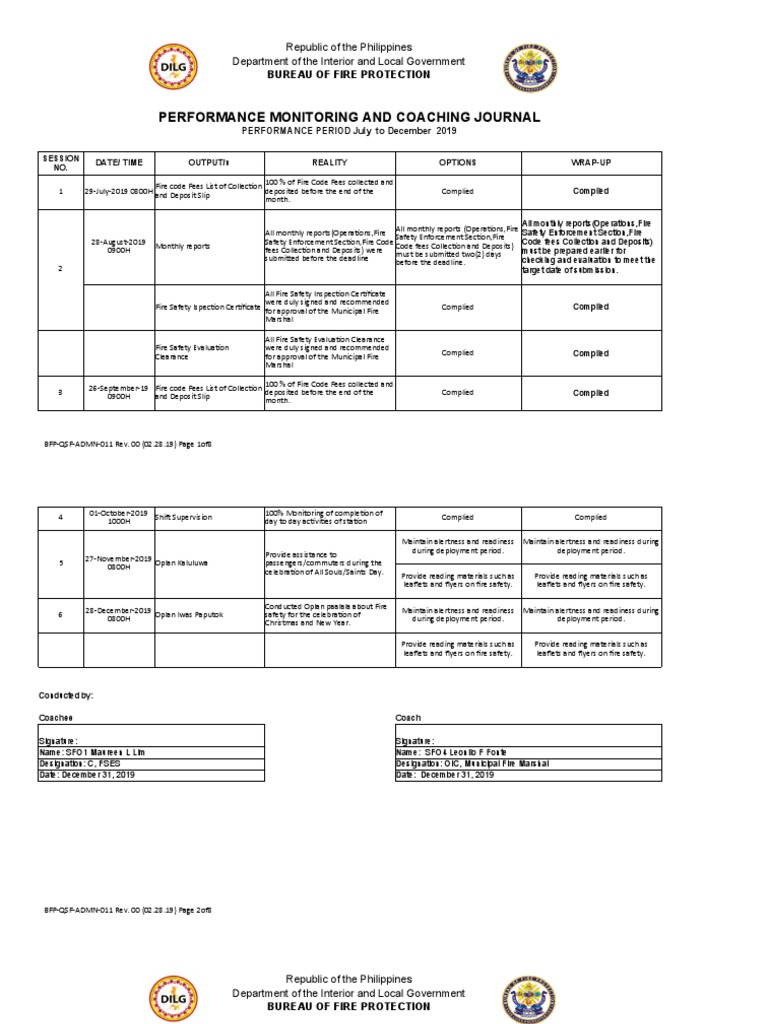 Performance Monitoring and Coaching Journal: Republic of The ...