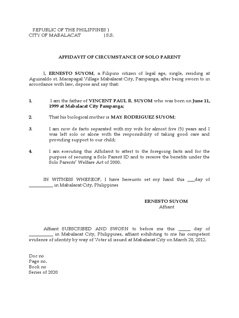 Affidavit of Solo Parent | PDF