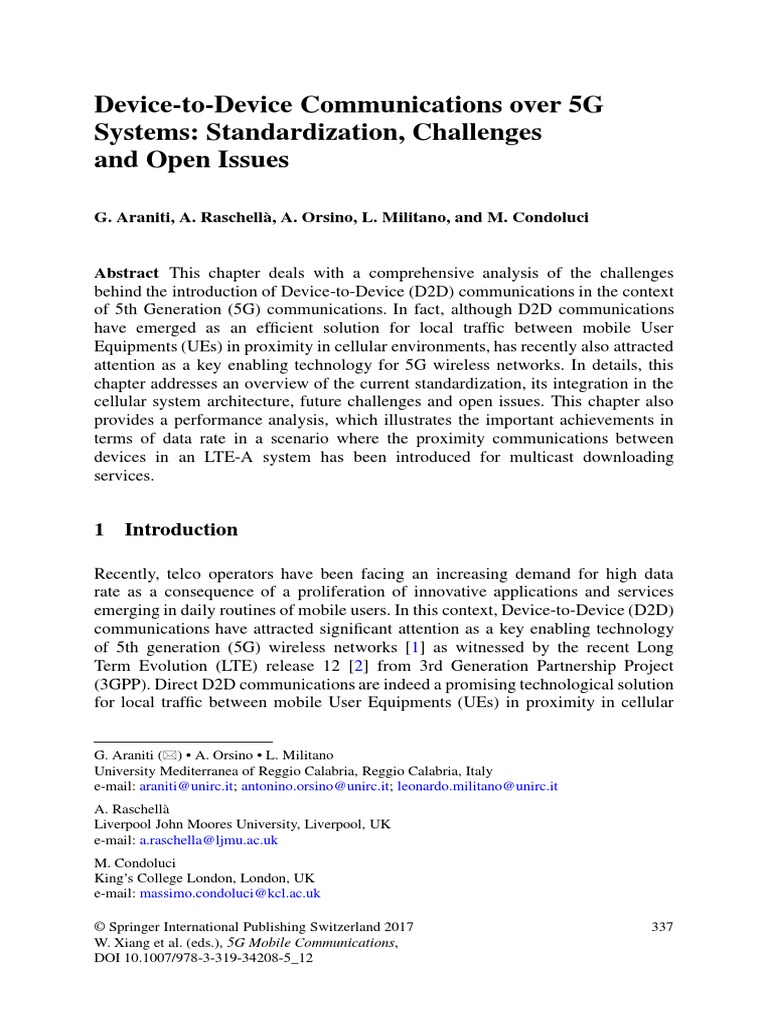 Device-to-Device Communications Over 5G Systems: Standardization ...