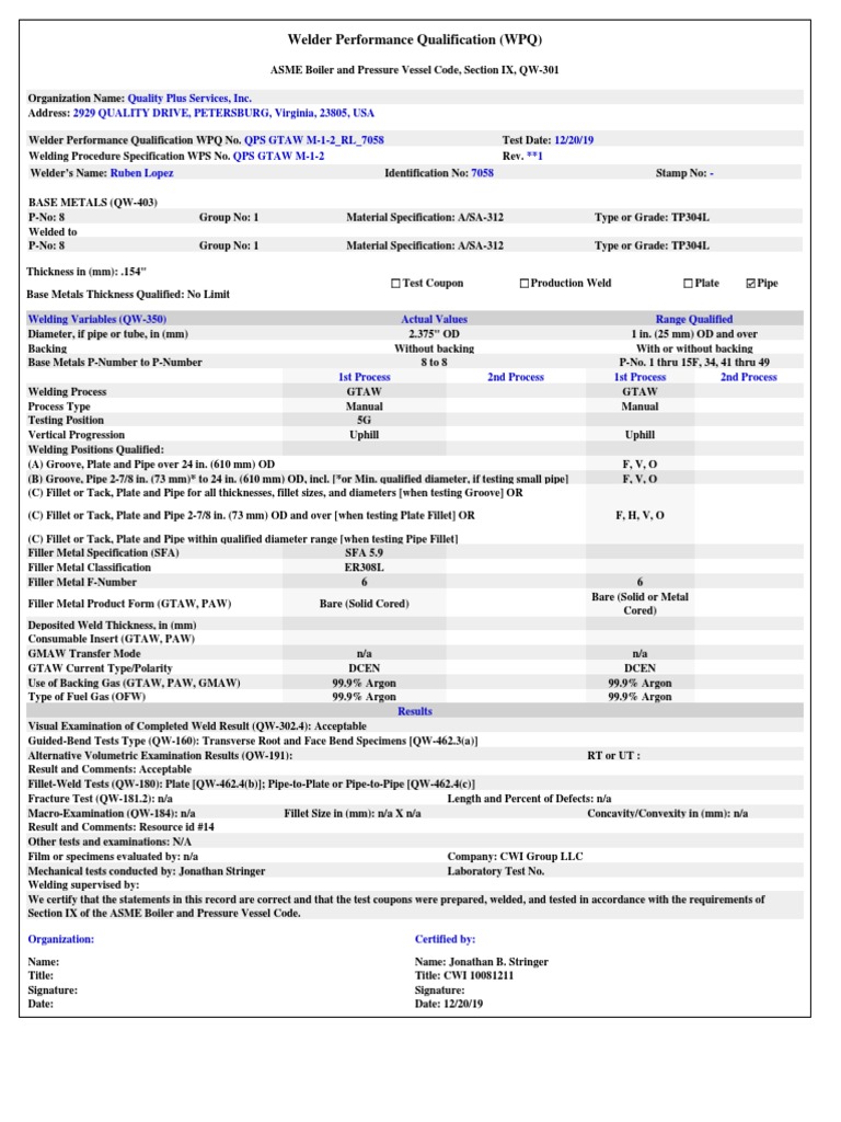 Welder Performance Qualification (WPQ) | Download Free PDF | Pipe ...